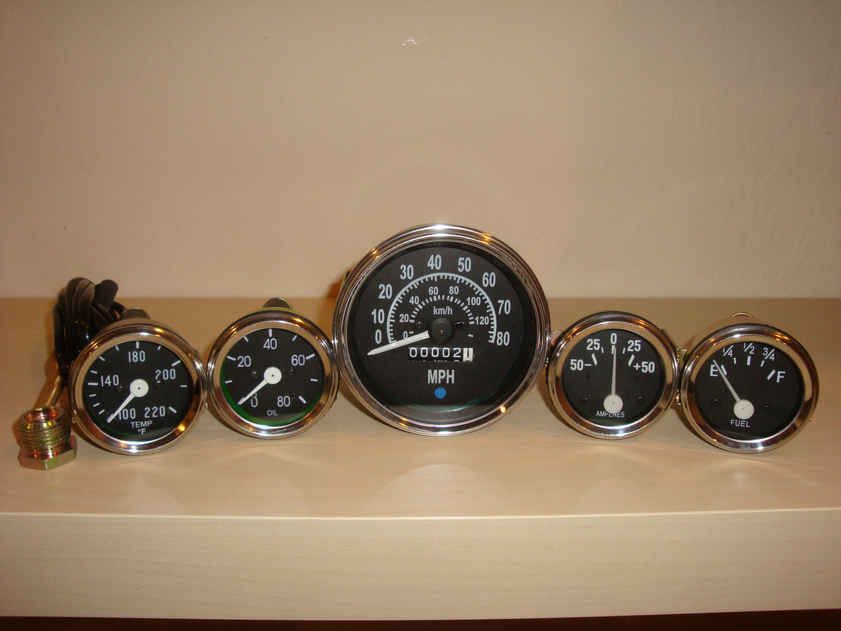 Speedometer Temp Oil Fuel Amp Gauge Set Chrome BL for Willys MB Jeep F ...